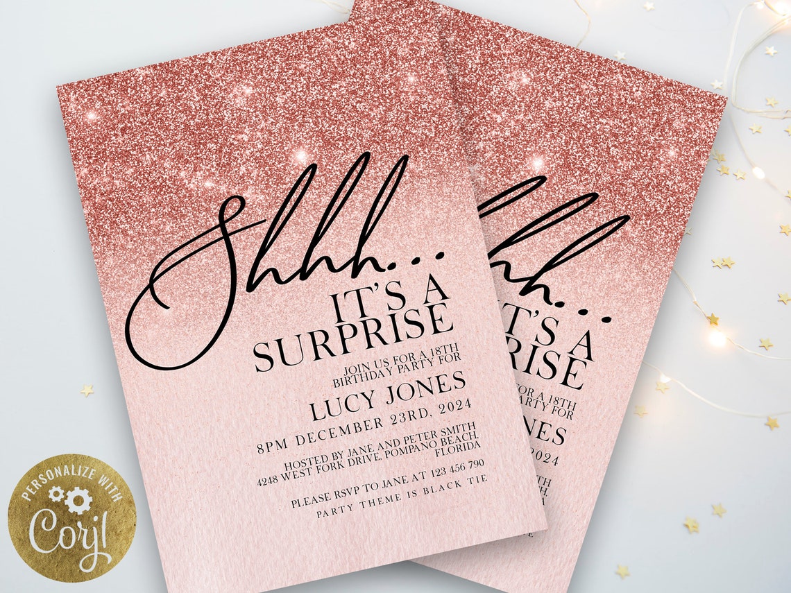 Editable Shh Its a Surprise Birthday Party Invitation Invite - Etsy