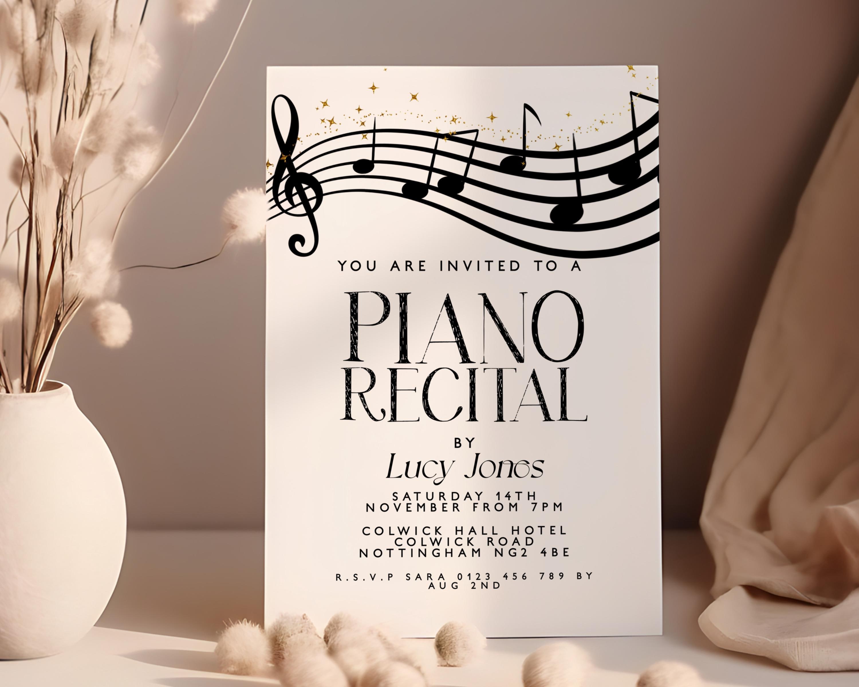 Elegant Piano Recital Invitation | Music Event Digital Invite | Black ...