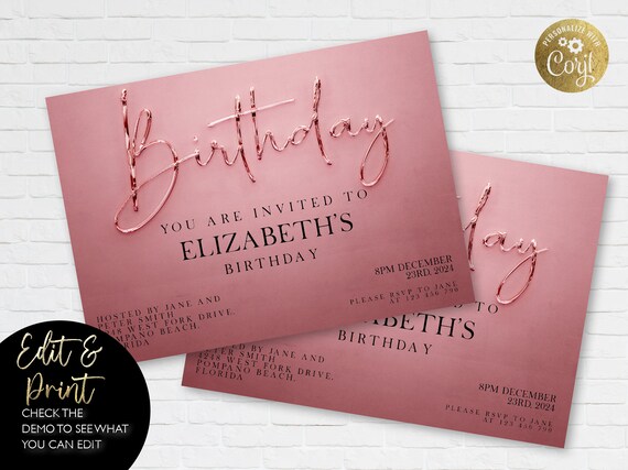 Elegant Birthday Party Invitations Etsy