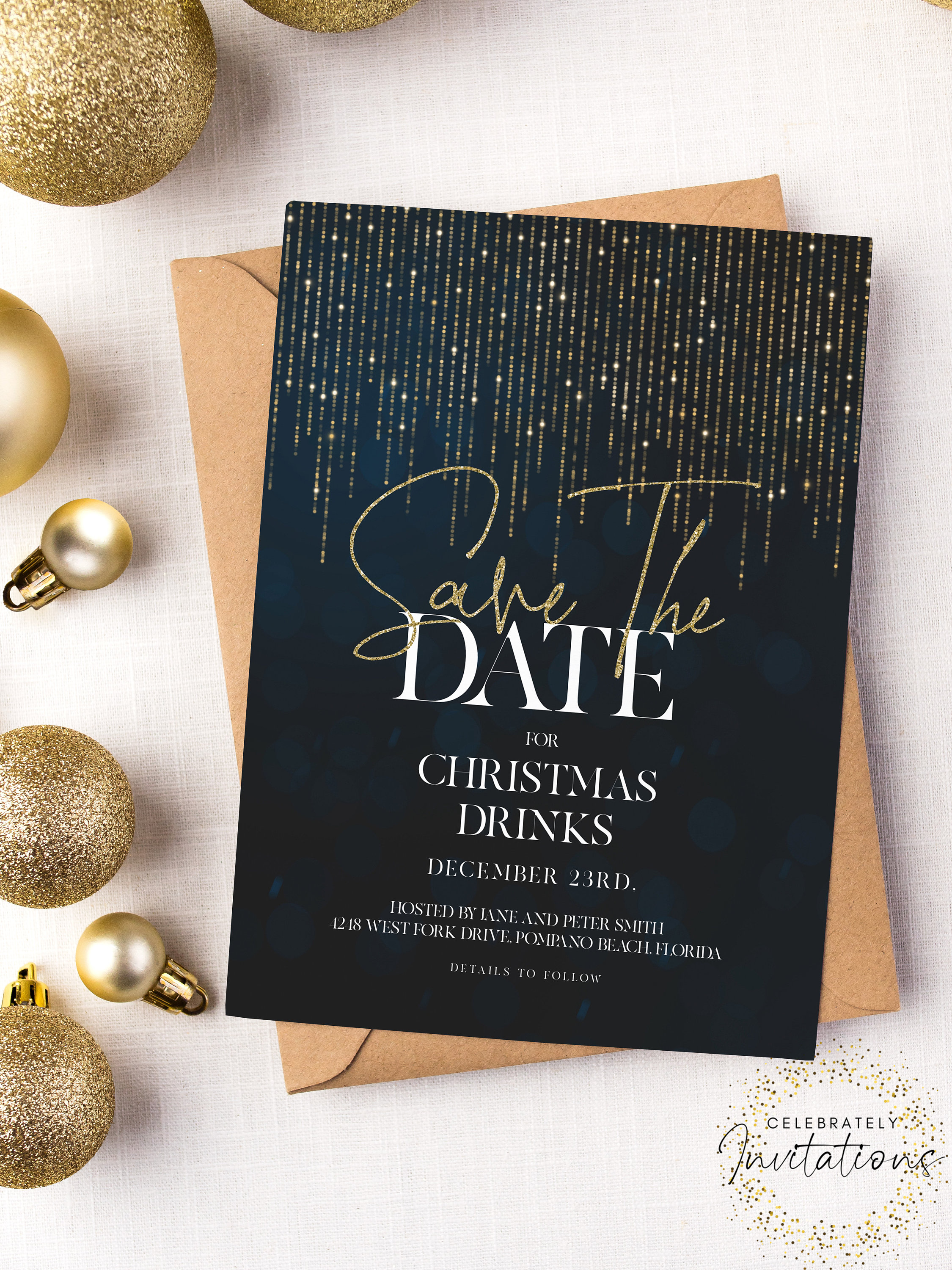 Christmas Party Save the Date: Sparkling Holiday Invitation, Editable ...