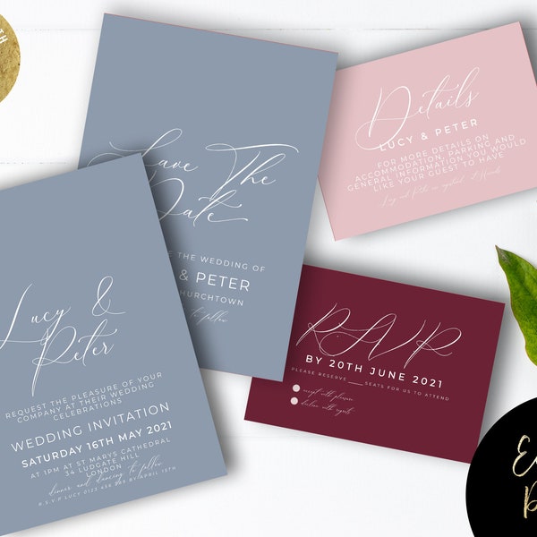 Dusty Blue and Light Pink Wedding Invitation - Etsy