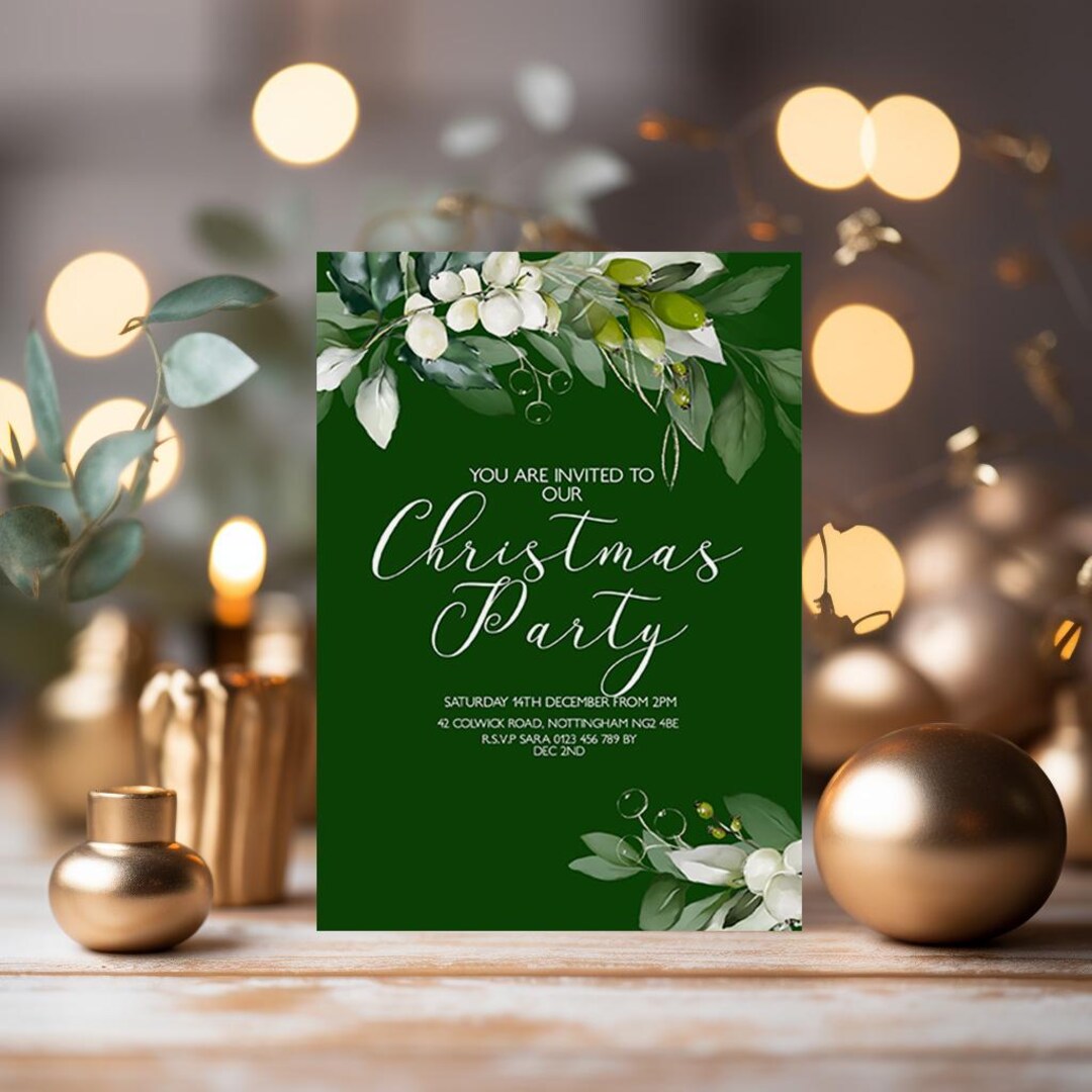 Editable Green Christmas Party Invitation Template Holiday Invitation ...