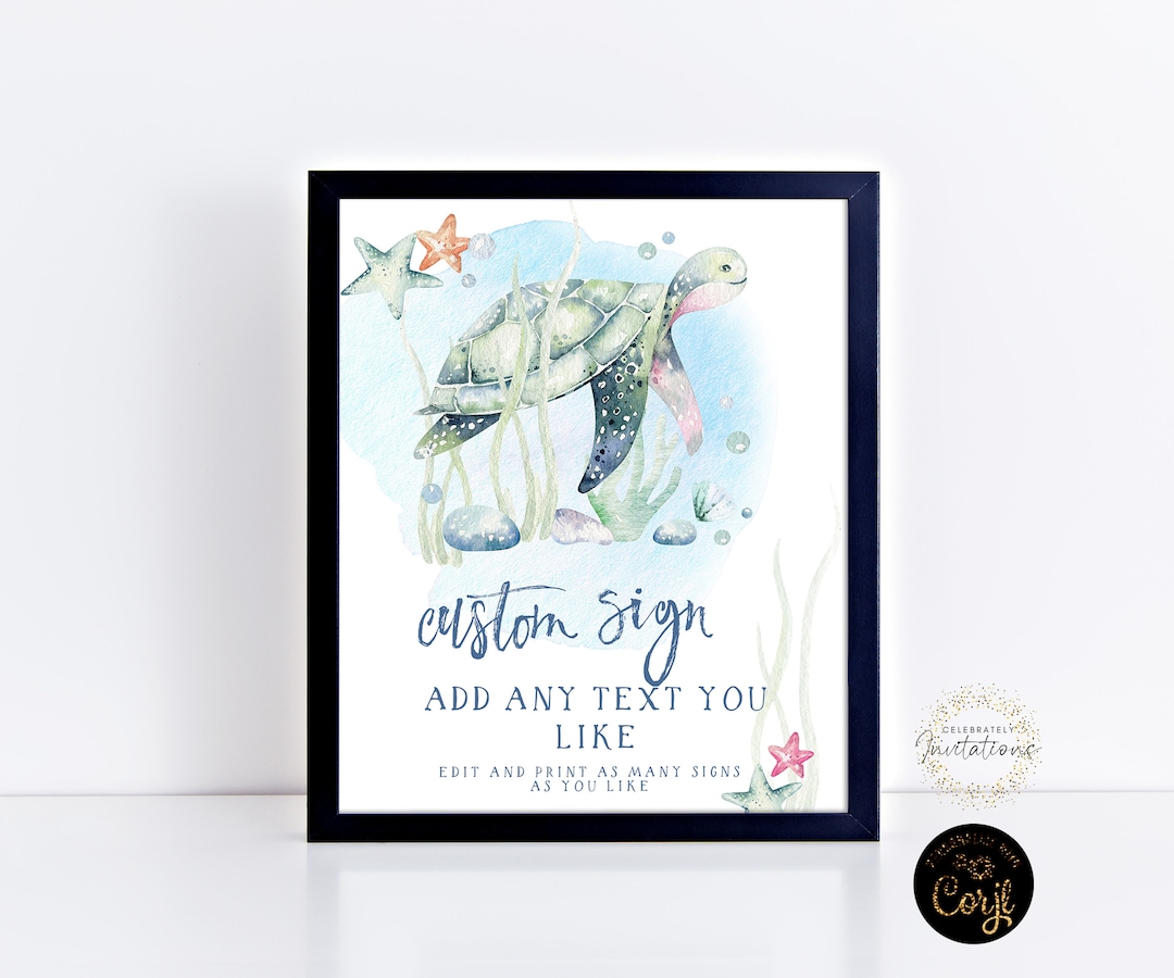 Editable Sign Blue Sea Turtle Baby Shower Signs Printable Instant ...