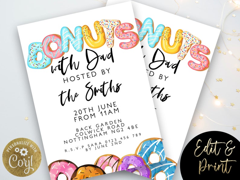 Donuts With Dad Fathers Day Invitation Donut Invite Instant | Etsy
