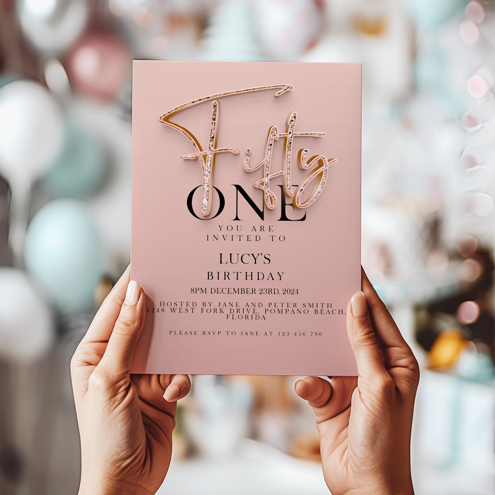 51st Birthday Invitation Editable Invite Blush Sparkly Invitation ...