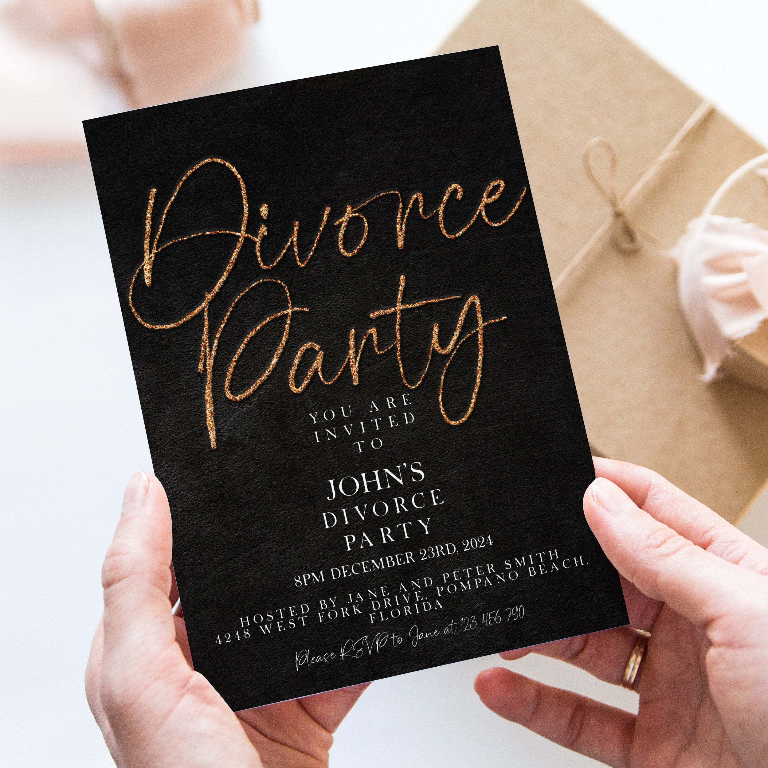 Divorce Party Invitation Editable Invite Gold Glitter Black - Etsy UK