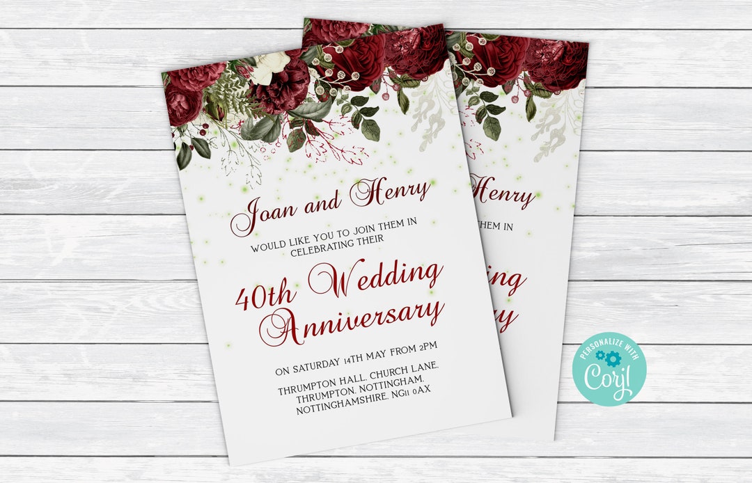 40th Ruby Wedding Anniversary Invitation 0054 Instant Download - Etsy