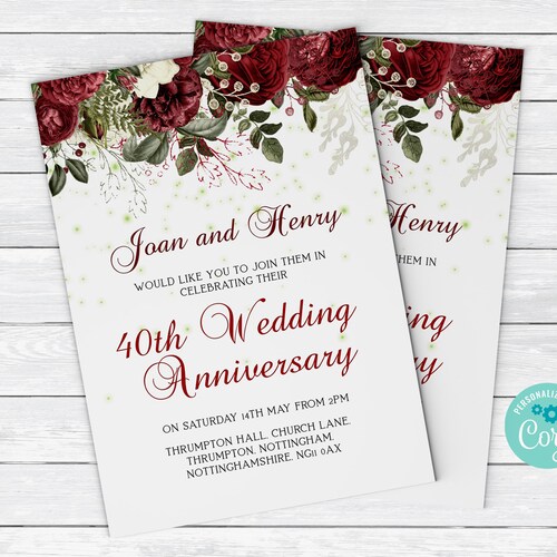 40th Anniversary Invitation Ruby Wedding Instant Download - Etsy