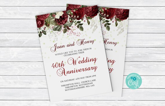 40th Ruby Wedding Anniversary Invitation 0054 Instant Download ...