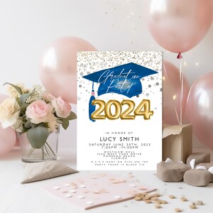 Graduation Party Details Card for Him , Blue and Gold Class of 2024 ...