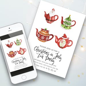 Christmas in July Tea Party Invitation Holiday Tea Party Invitation ...