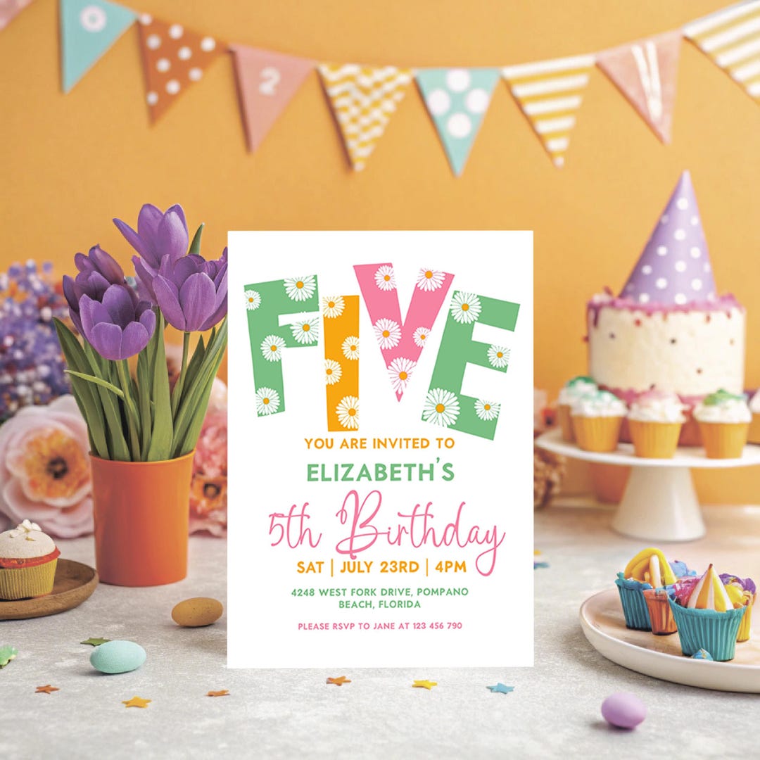 Editable 5th Birthday Daisy Invitation Template Downloadable Daisy ...