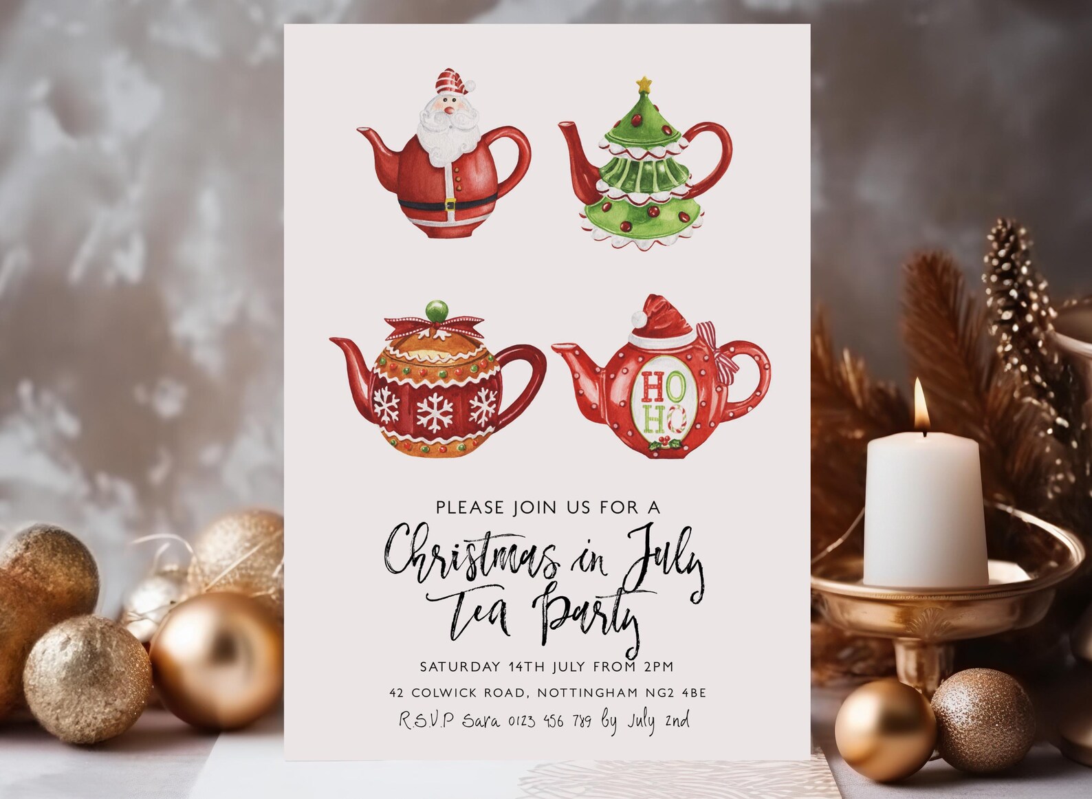 Christmas in July Tea Party Invitation Holiday Tea Party Invitation ...