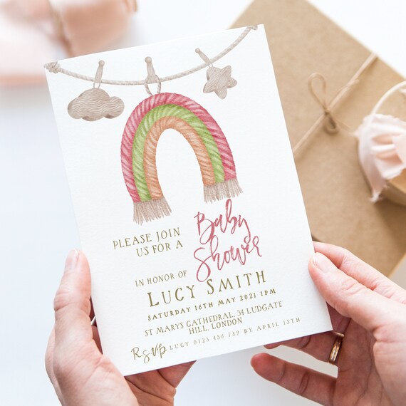 Baby Shower Invitation Boho Rainbow Invite Gender Neutral Printable ...
