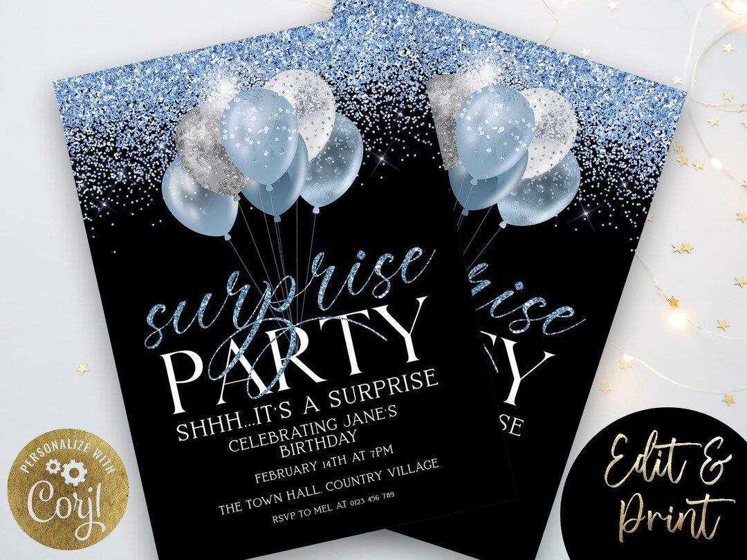 Shhh It's a Surprise Party Birthday Invitation Pale Blue Surprise ...