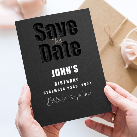 Save The Date Birthday Invitation Editable Black Save the date, Simple ...
