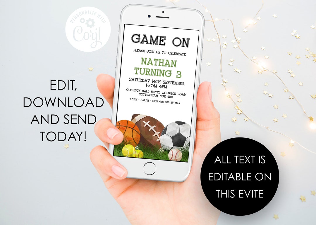 Paperless Sports Birthday Party Invite Electronic Invitation Template ...