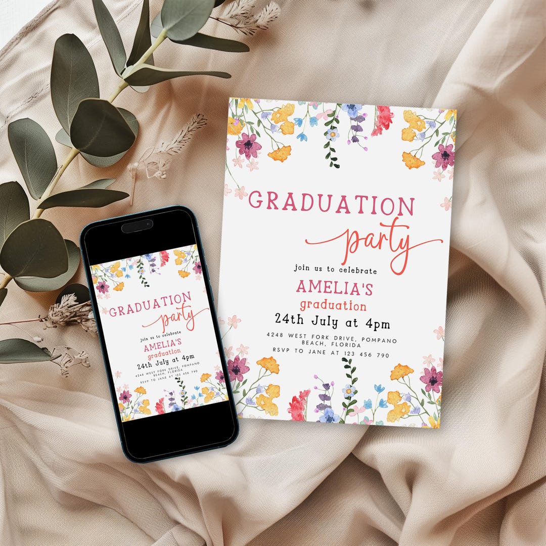 Graduation Party Invitation Wildflower Editable Corjl Template Floral ...
