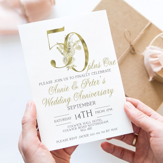 50th Plus 1 Wedding Anniversary Invitation 50th plus 1 Golden Wedding ...