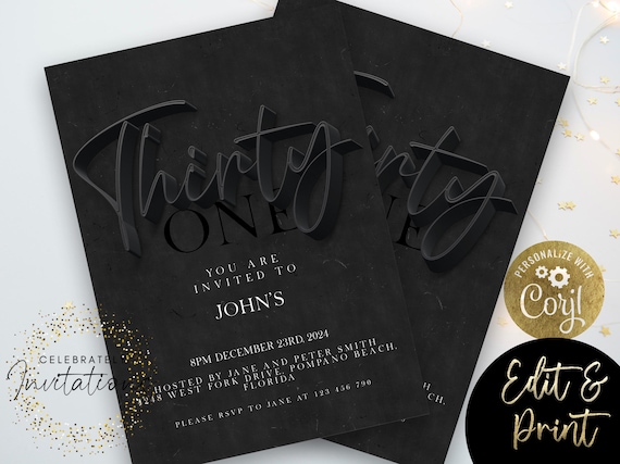 31st Birthday Invitation Editable 31st invite Black invitation, Simple ...