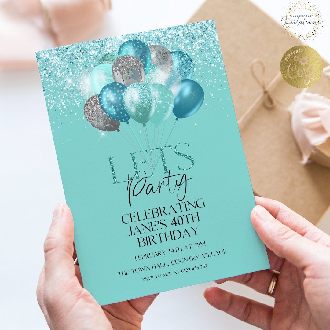 Editable Turquoise Birthday Invitation Any Age Invite Turquoise ...