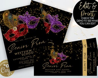Editable Prom Invitation Formal Invitation Homecoming Prom Tickets ...