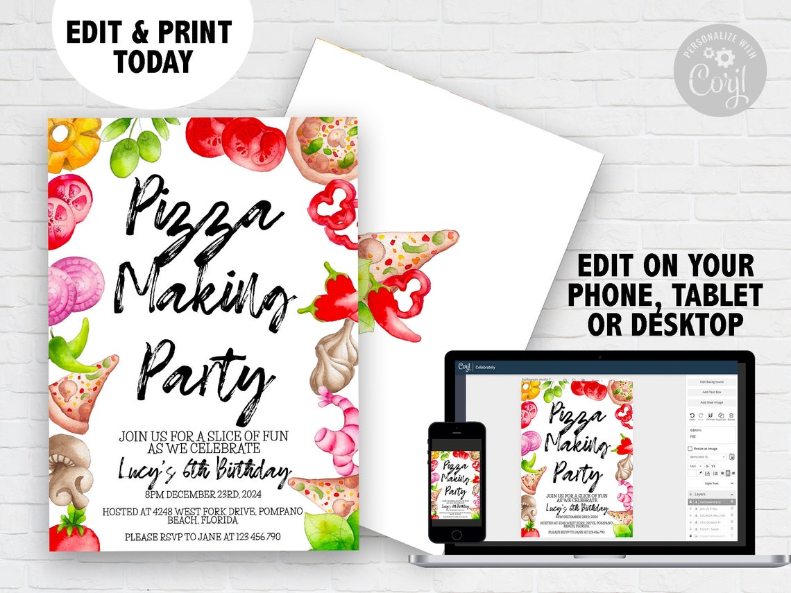 Pizza Making Party Invitation Editable Template Invite Pizza | Etsy