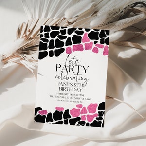 Editable Cow Print Party Invitation Pink Glitter Cow Print Birthday ...