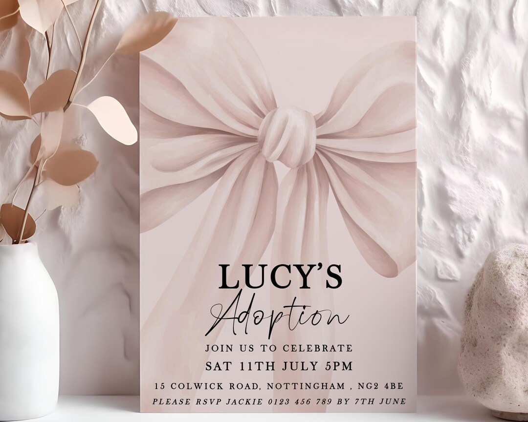 Pink Bow Adoption Party Invitation Editable Printable Celebration ...