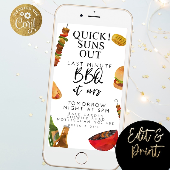 Last Minute BBQ Invitation Paperless Mobile Digital Invitation - Etsy