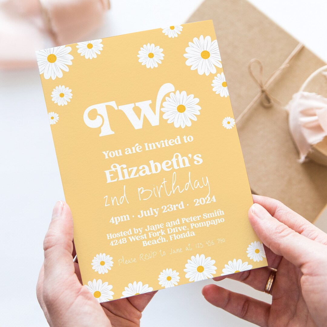 Daisy Seconf Birthday Invitation Editable Template Yellow Daisy Invite ...