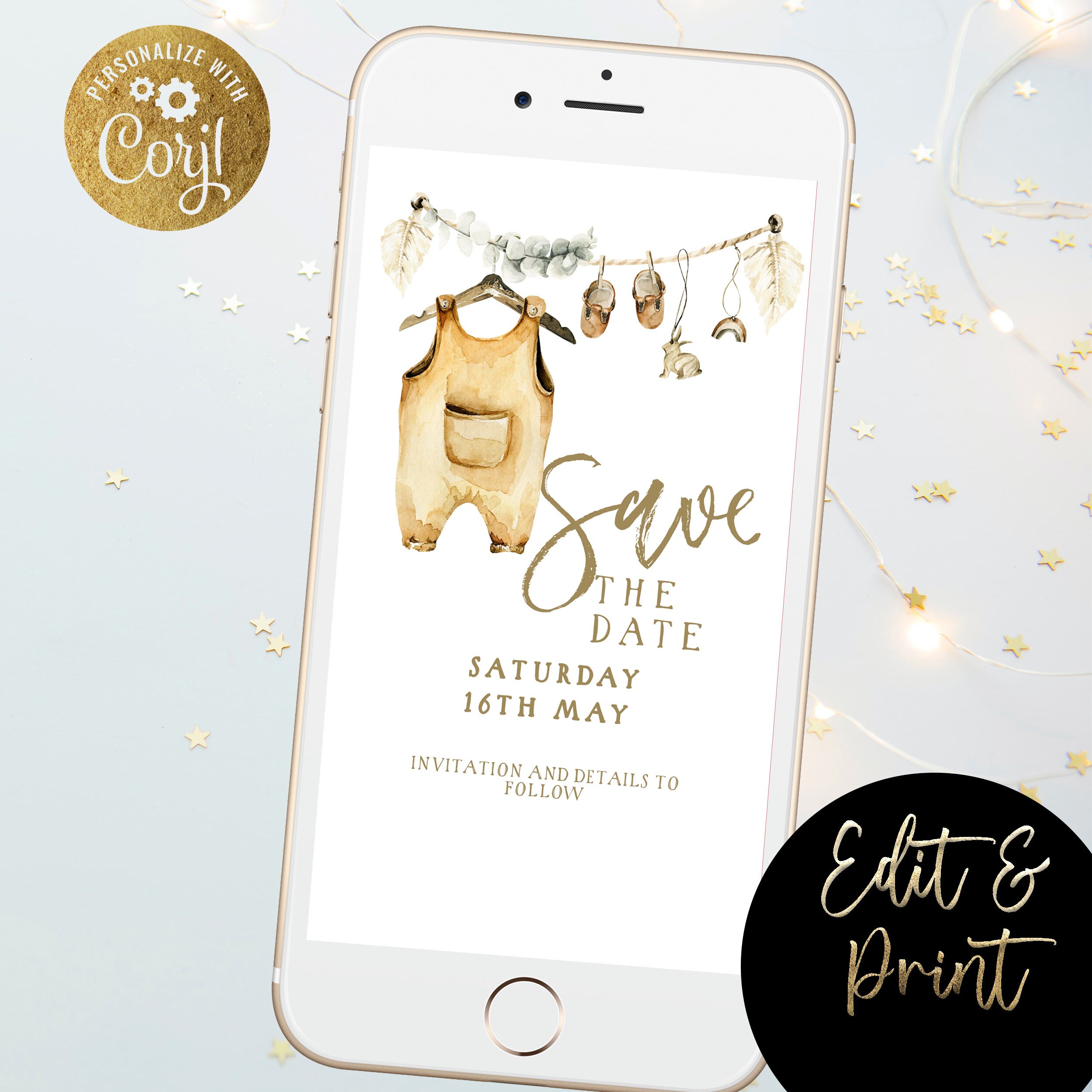 Baby Shower Save The Date SMS Invitation Boho Gender Neutral | Etsy