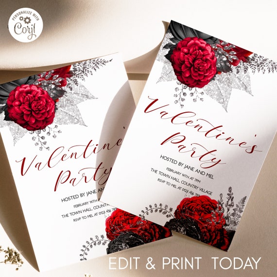 Editable Valentines party Invitation, Valentines Invite, Instant ...