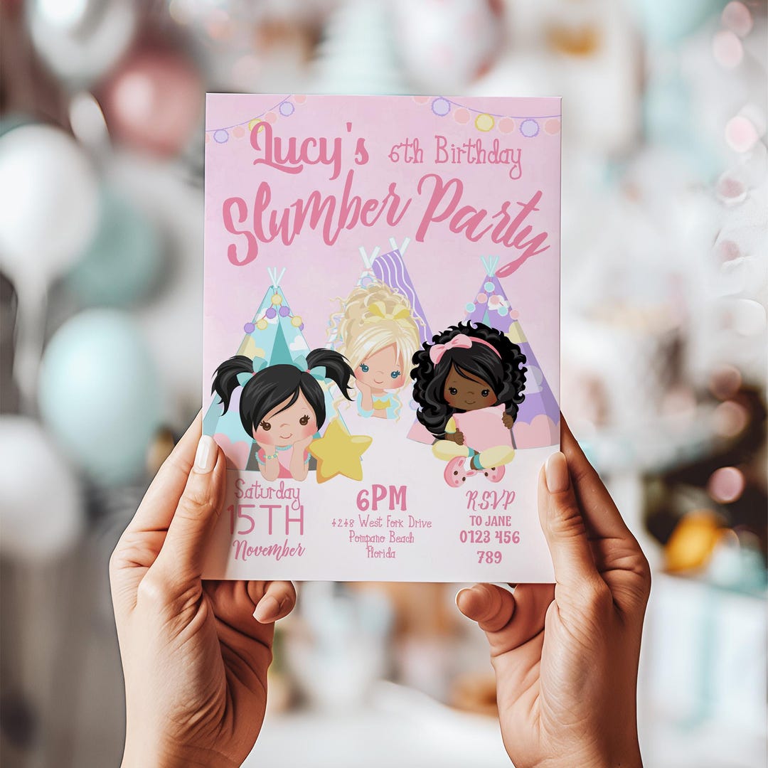 Slumber Party Birthday Invitation Princess Sleep Over Pyjama Party ...