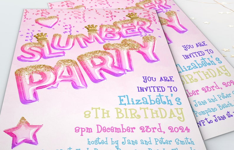 Slumber Party Birthday Invitation Princess Sleep Over Pyjama - Etsy