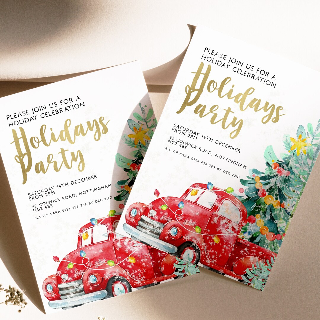 Editable Holidays Party Red Truck Printable Template Invitation ...