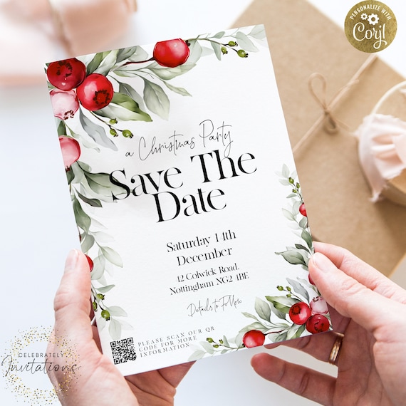 Printable Save The Date With Qr Code Christmas Party Invitation ...