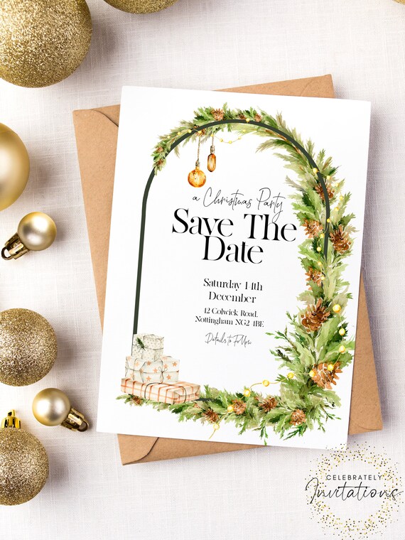 Save The Date Christmas Party Invitation Editable Template Holiday ...