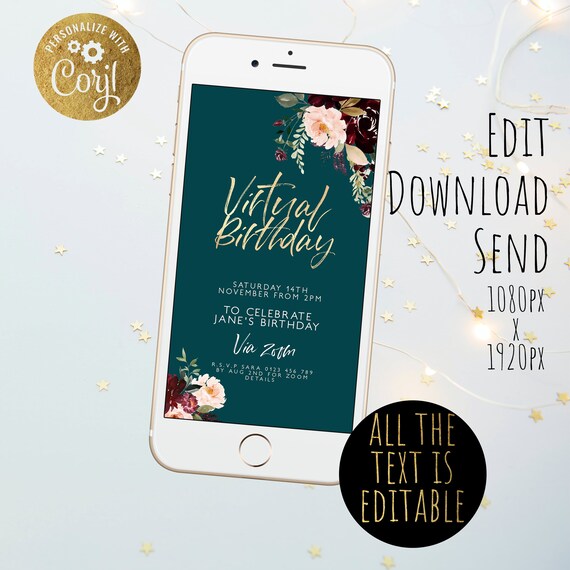 Paperless Electronic Virtual Birthday Invitation Zoom Birthday Evite ...