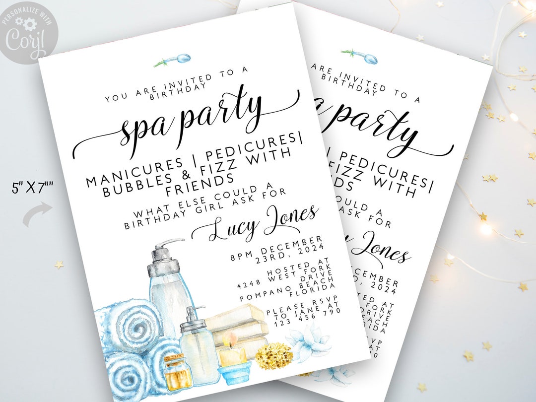 Spa Birthday Invitation Manicure Pedicure Girls Party Day Instant ...
