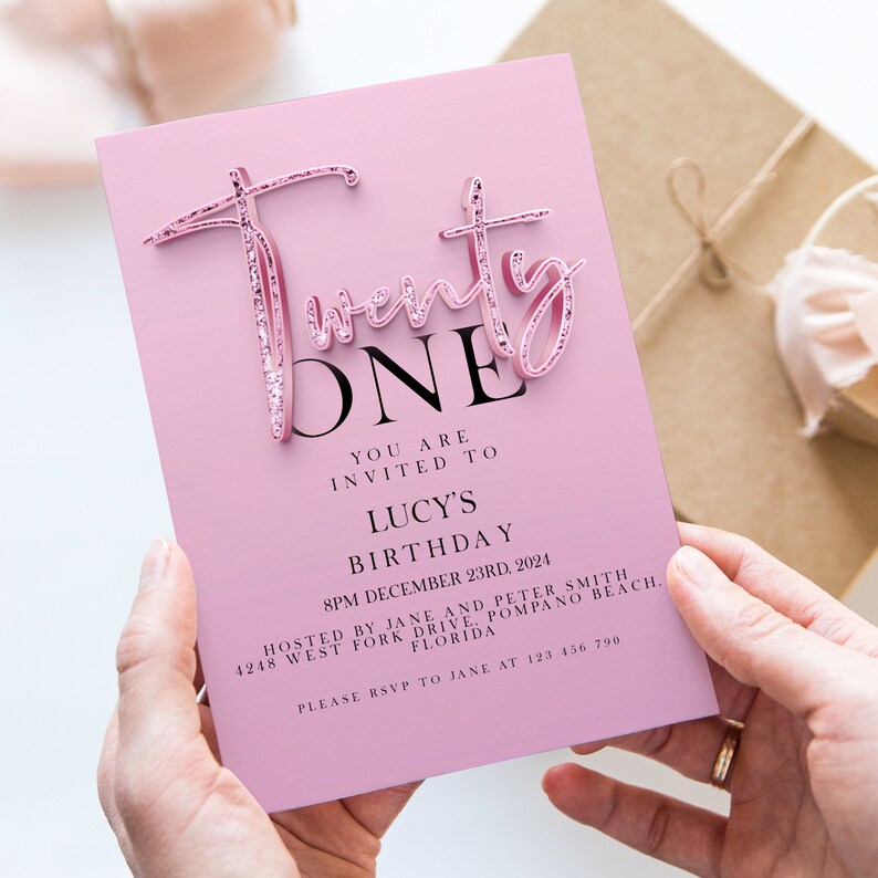21st Birthday Invitation Editable Invite Pink Sparkly - Etsy UK