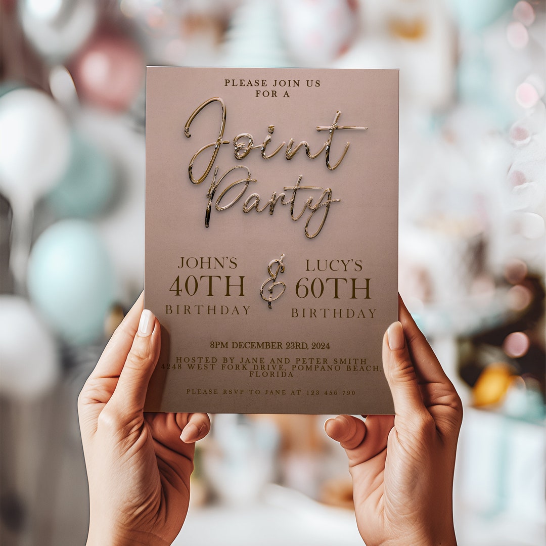 Joint Birthday Party Invitation Editable Template Brown Any Ages Simple ...