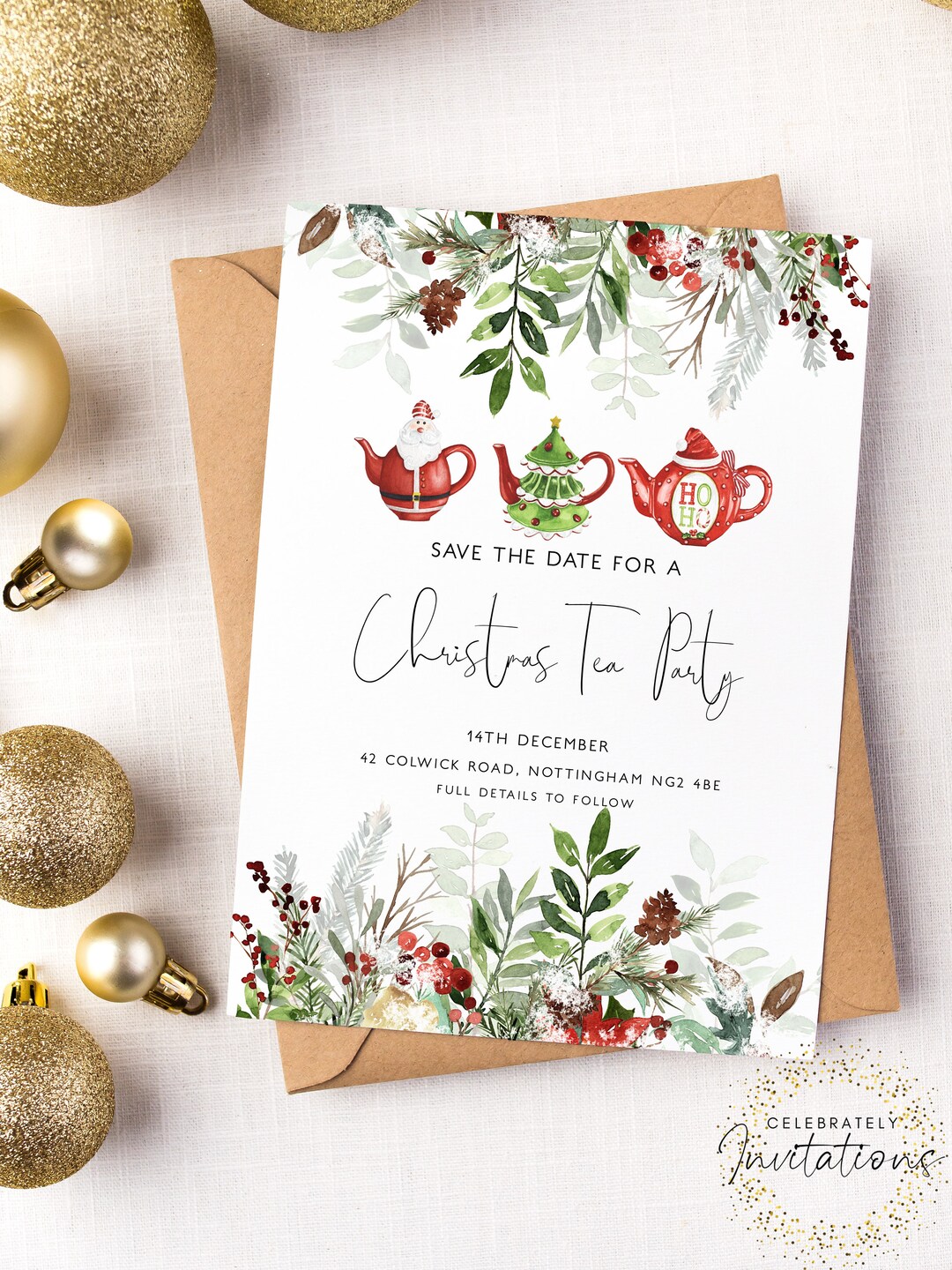 Save the Date Christmas Party Invitation Editable Template Holiday ...