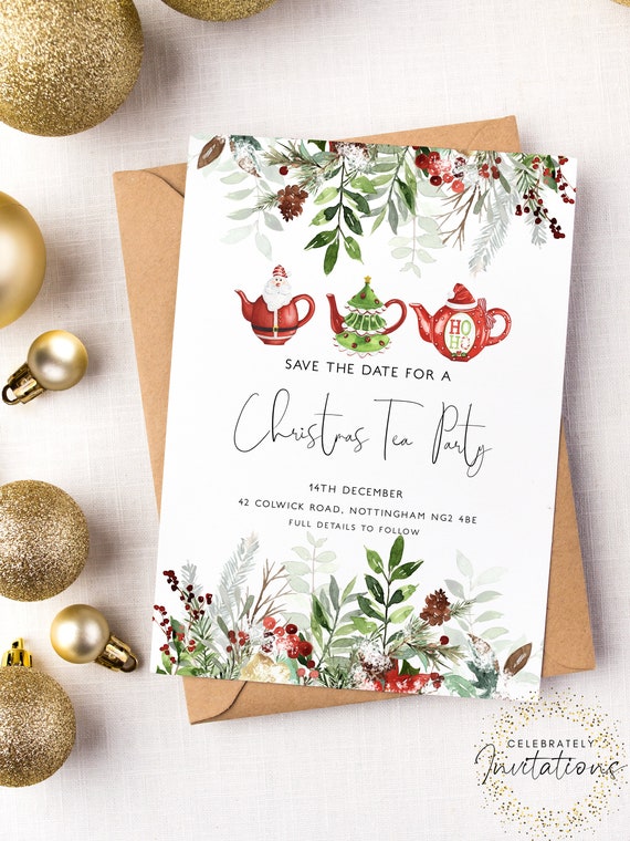 Save The Date Christmas Party Invitation Editable Template Holiday ...
