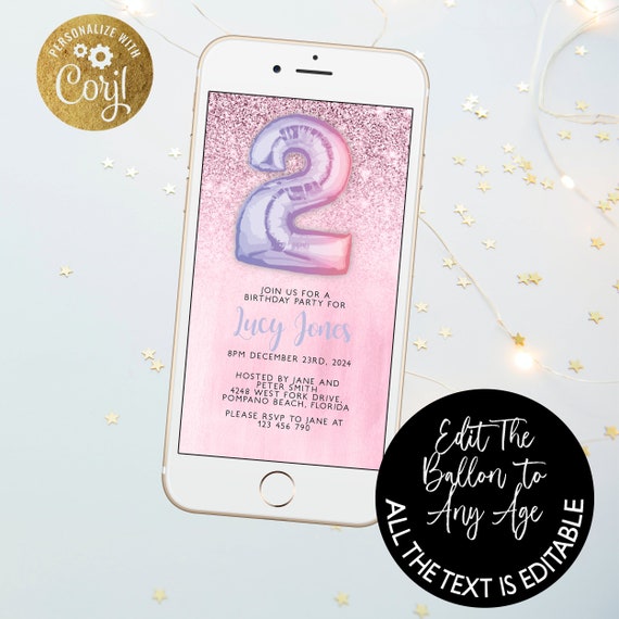 Digital Pink Birthday Party Invitation Digital Invitation Unicorn ...