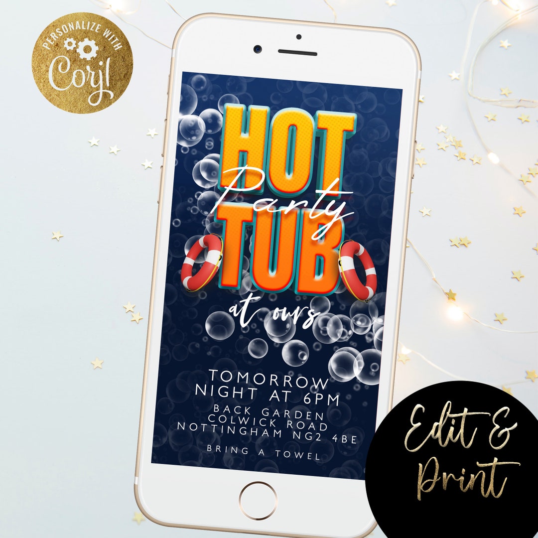 Hot Tub Party Invitation Paperless Mobile Digital Invitation Editable ...