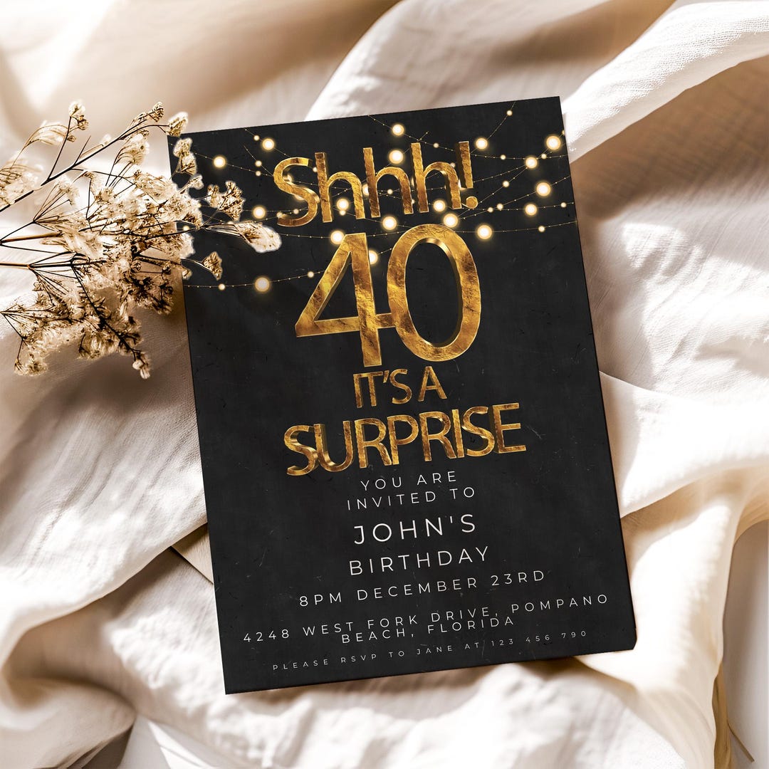 Editable Surprise 40th Birthday Invitation Printable Template Black ...