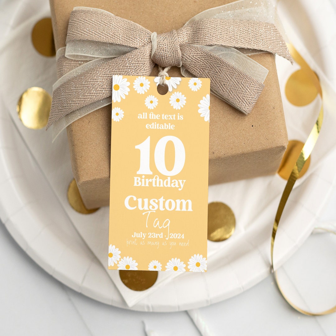 Editable Yellow Daisy Tag Printable EDITABLE Birthday Tag 10th Birthday ...