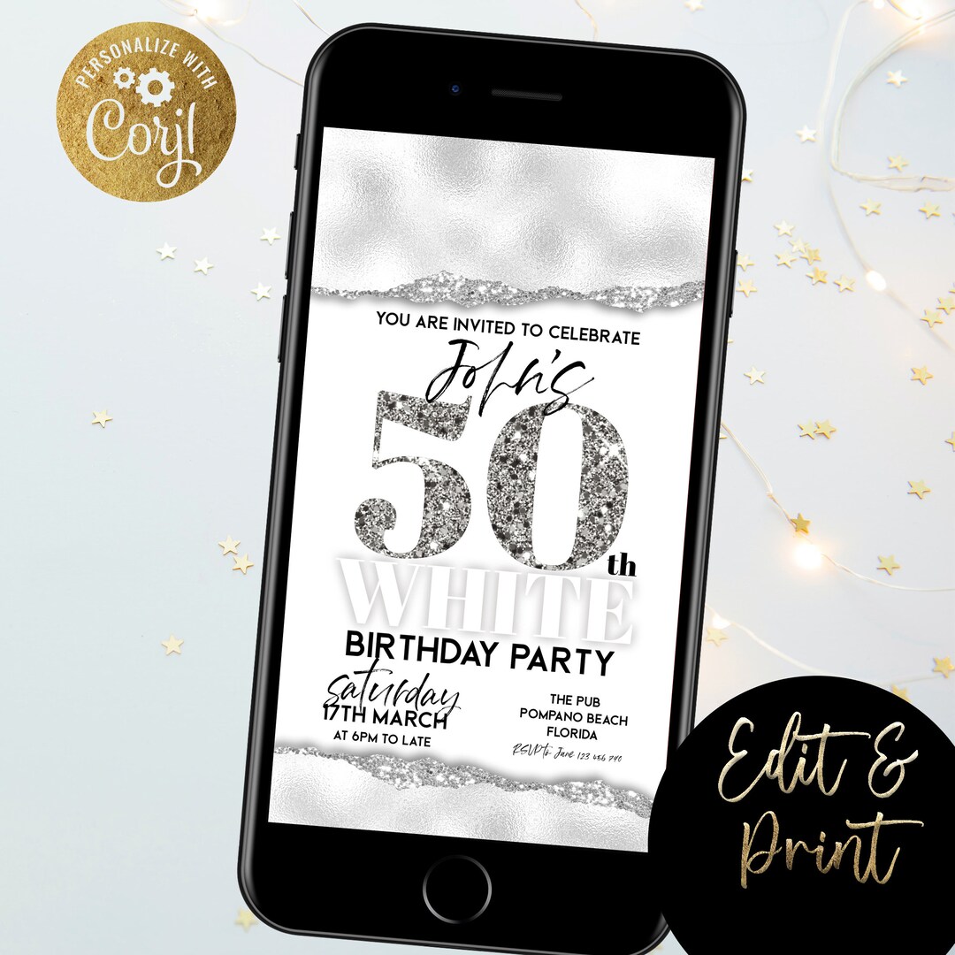Paperless Mobile White Birthday Party Invitation Digital Invitation ...