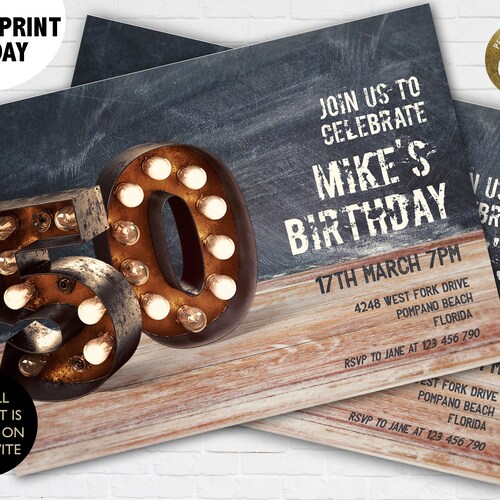 50th Birthday Invitation for Men Grunge Urban Invite for Him - Etsy